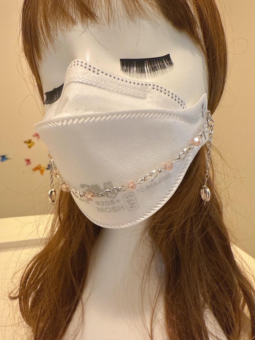 Pink Crystal Heart Mask Chain: Silver & Gold Charms - Etsy