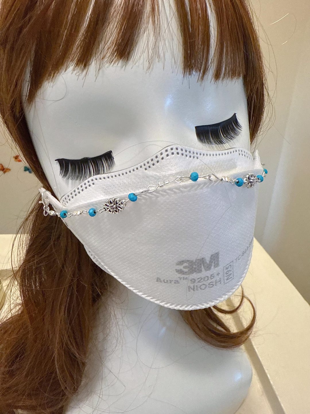 Silver Turquoise Beaded Mask Chain With Charms - Etsy