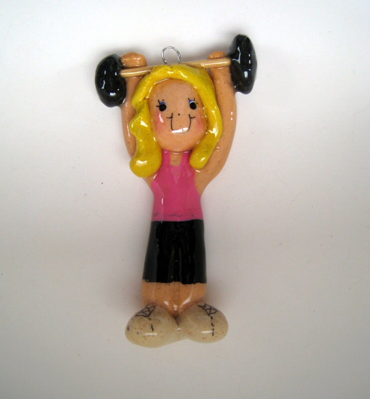 Female weightlifter ornament handmade from bread dough | Etsy