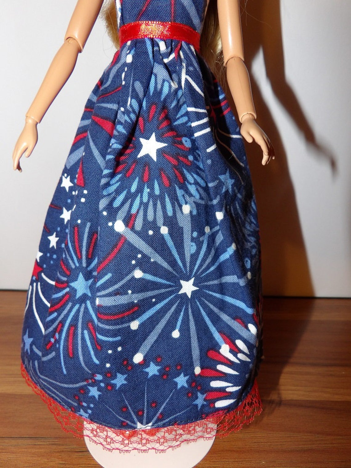 Maxi Dress in Red White & Blue Fireworks Print With Lace Trim | Etsy