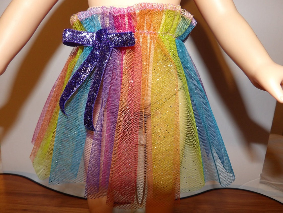 Colorful Rainbow Ballet Tutu With Sparkles and Purple Bow Accent for 18 ...