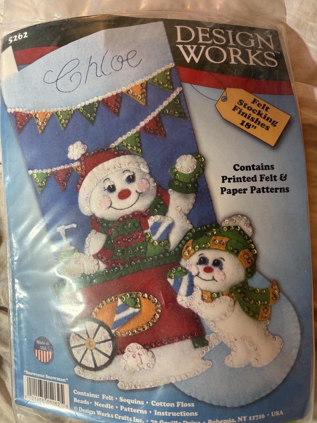 DIY 18 Inch "snow Cone Snowman" Felt Christmas Stocking Kit With Pre ...