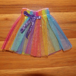 Colorful Rainbow Ballet Tutu With Sparkles and Purple Bow Accent for 18 ...