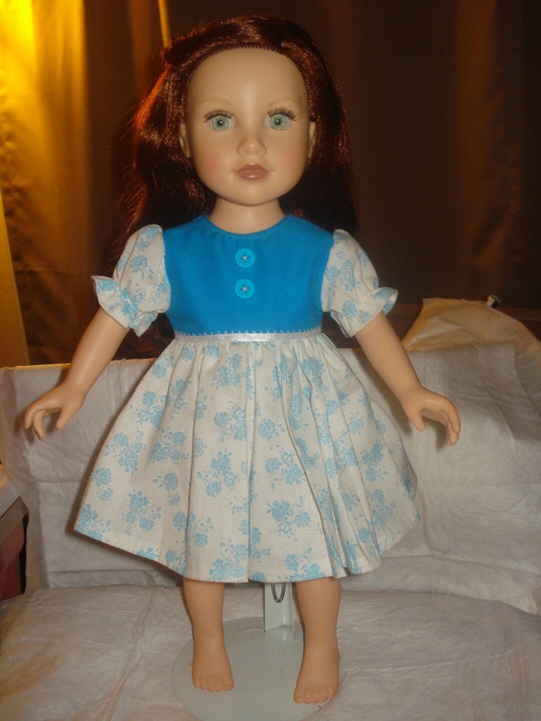 Blue And White Floral Full Dress With Buttons For 18 Inch Etsy