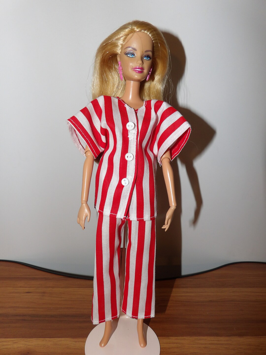 Handmade Red & White Striped Pajamas With Button Detail for Fashion ...