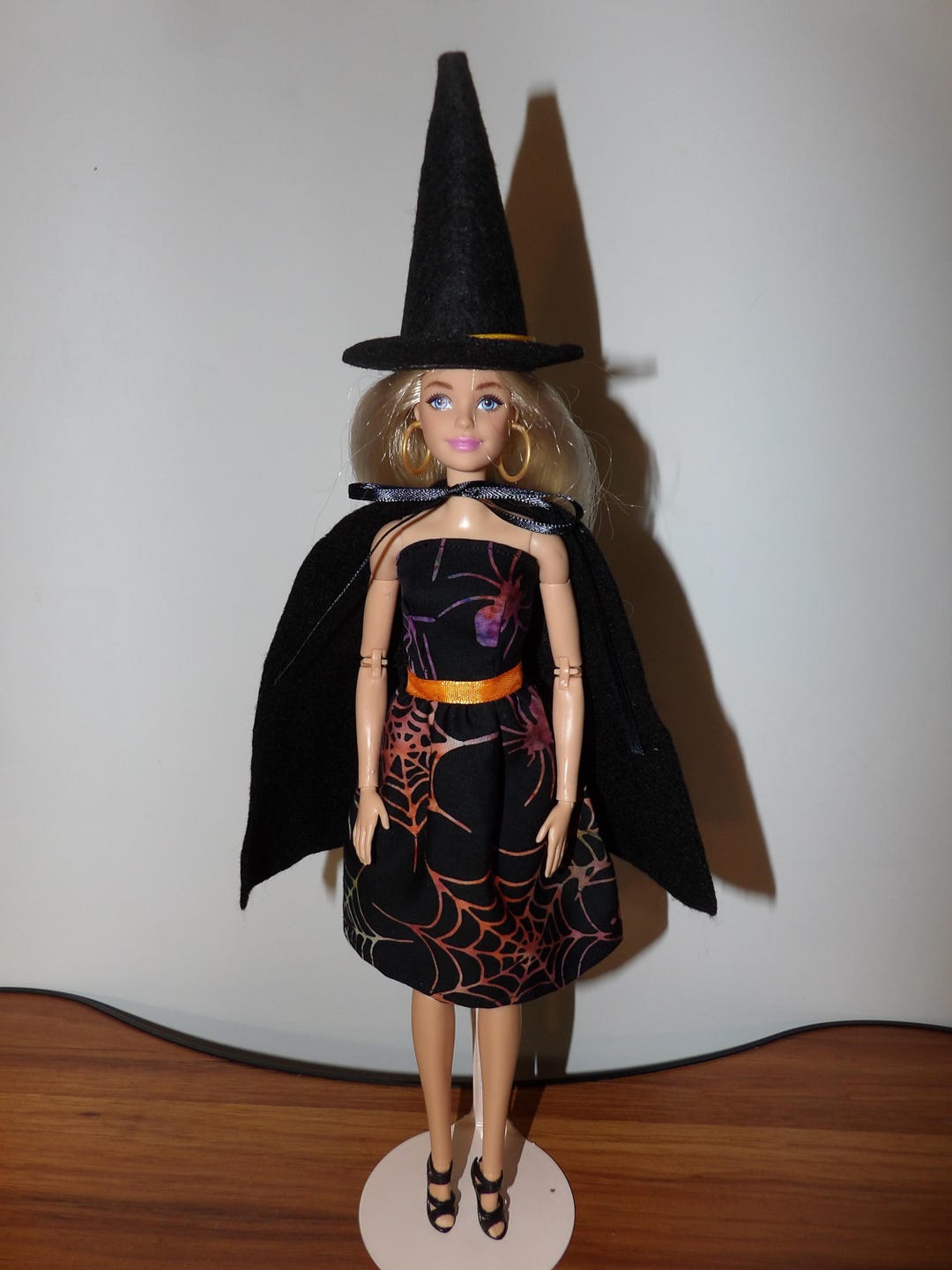 Tye Dye Look Spider & Web Print Witch Costume With Short Dress, Cape ...