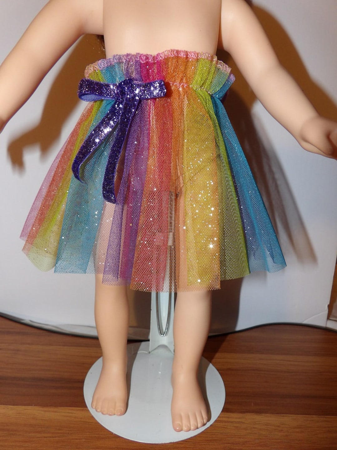 Colorful Rainbow Ballet Tutu With Sparkles and Purple Bow Accent for 18 ...