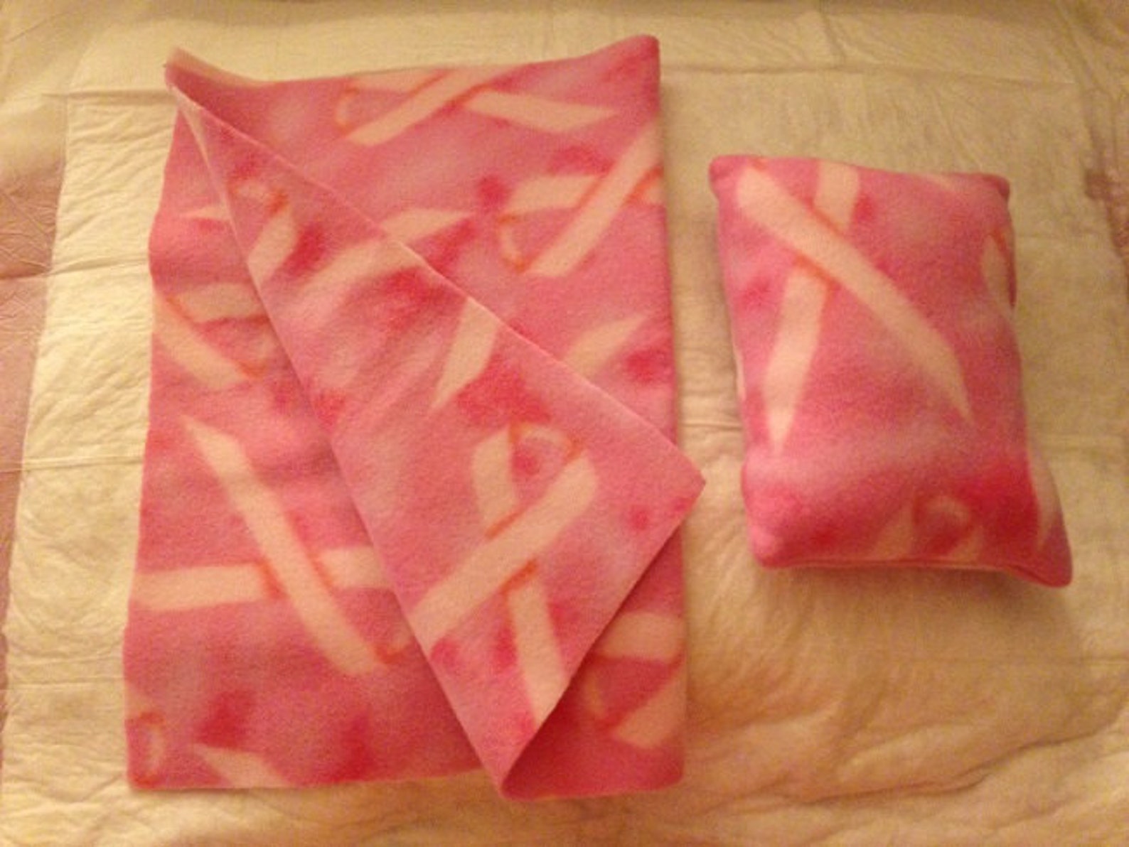 Pink Cancer Awareness Ribbon Fleece Blanket & Pillow Set for | Etsy