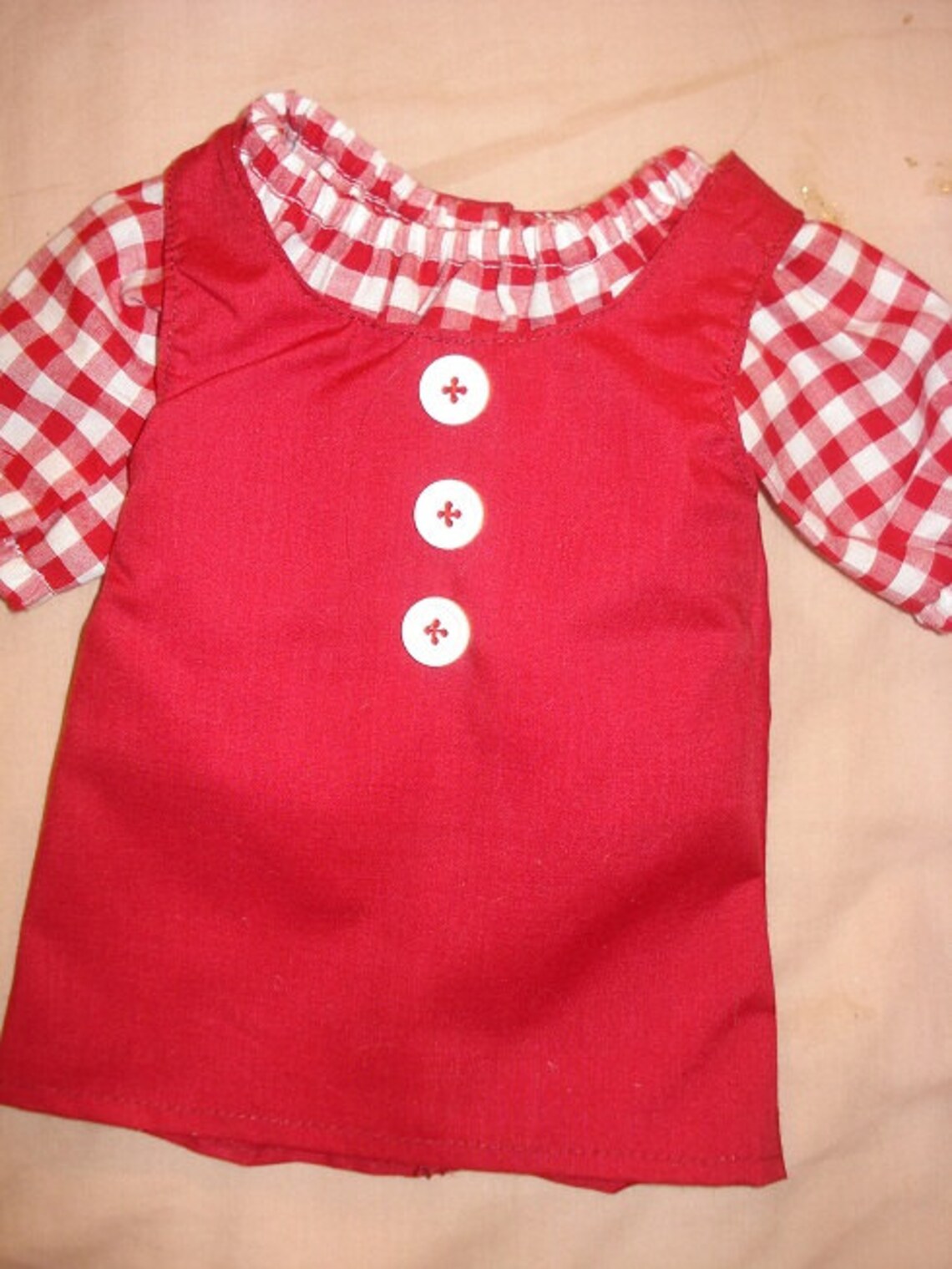 Handmade 18 Inch Doll Red Checked Blouse and Red Jumper Set | Etsy