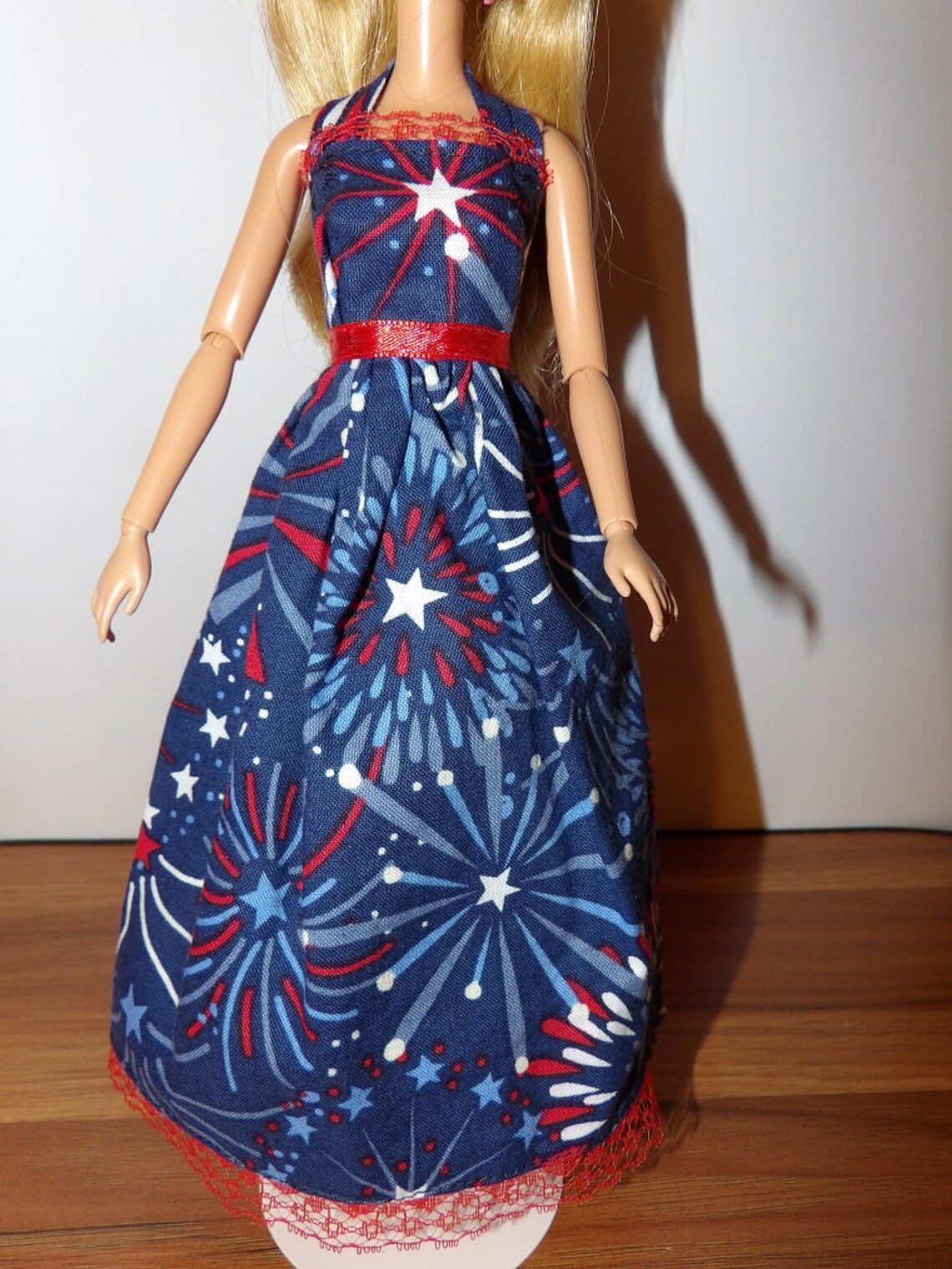 Maxi Dress in Red White & Blue Fireworks Print With Lace Trim | Etsy