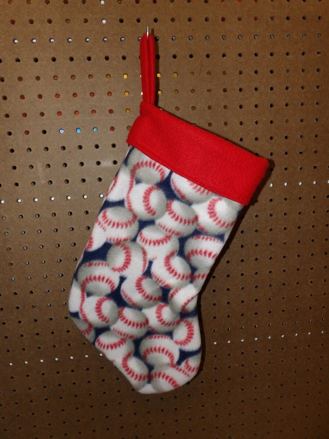 Basball Print Lined Fleece 16 Inch Christmas Stocking With Red Trim ...