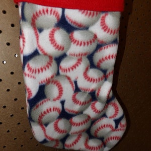 Basball Print Lined Fleece 16 Inch Christmas Stocking With Red Trim ...