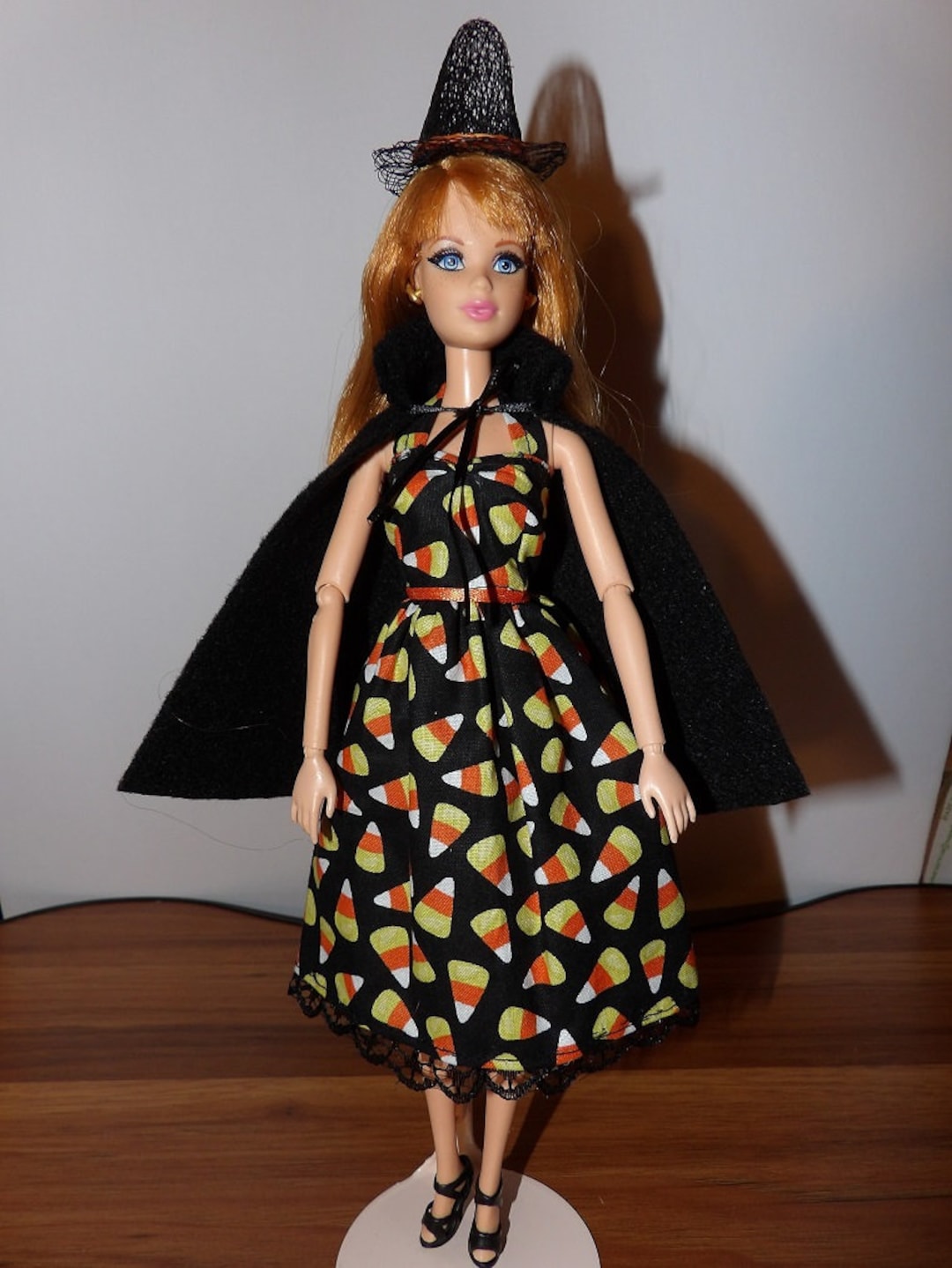 Handmade Fashion Doll Witch Costume With Short Candy Corn Dress, Short ...