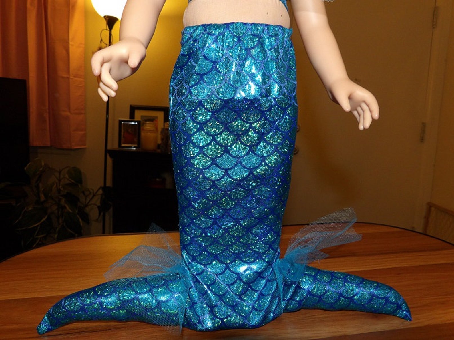 Pretty Bright Blue Fish Scale Print Mermaild Tail and Top Costume for ...