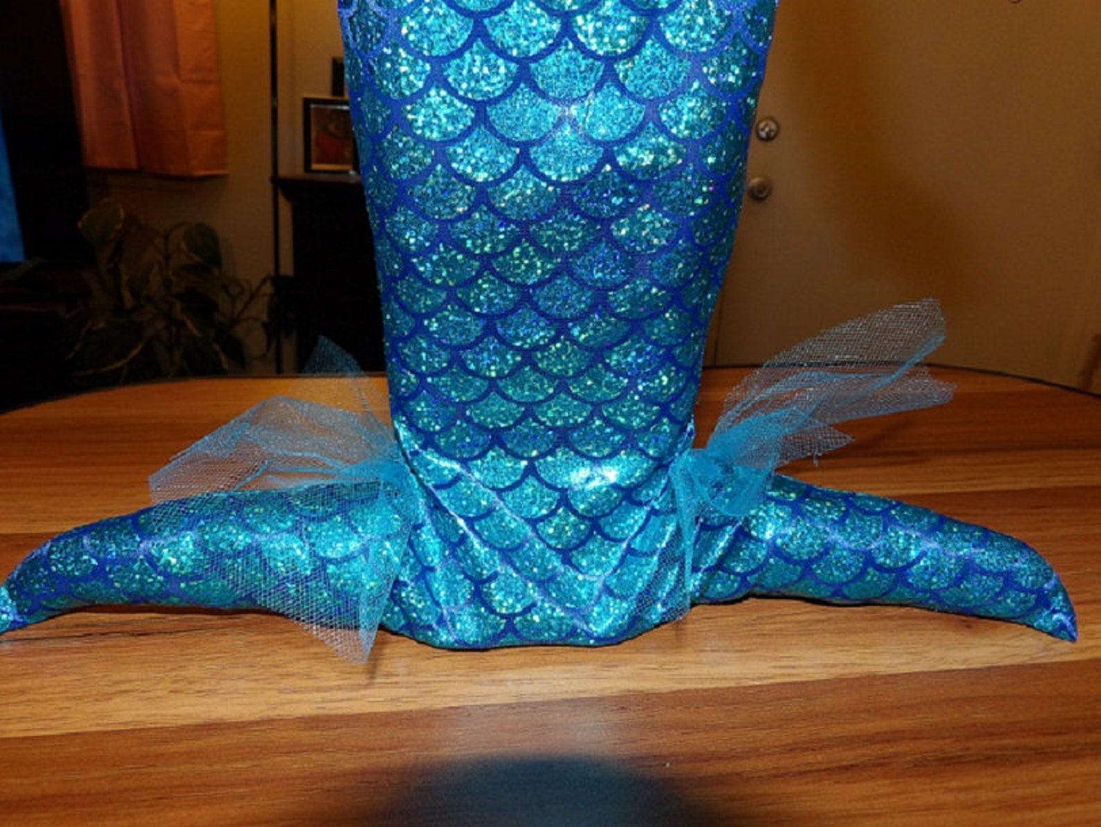 Pretty Bright Blue Fish Scale Print Mermaild Tail and Top Costume for ...