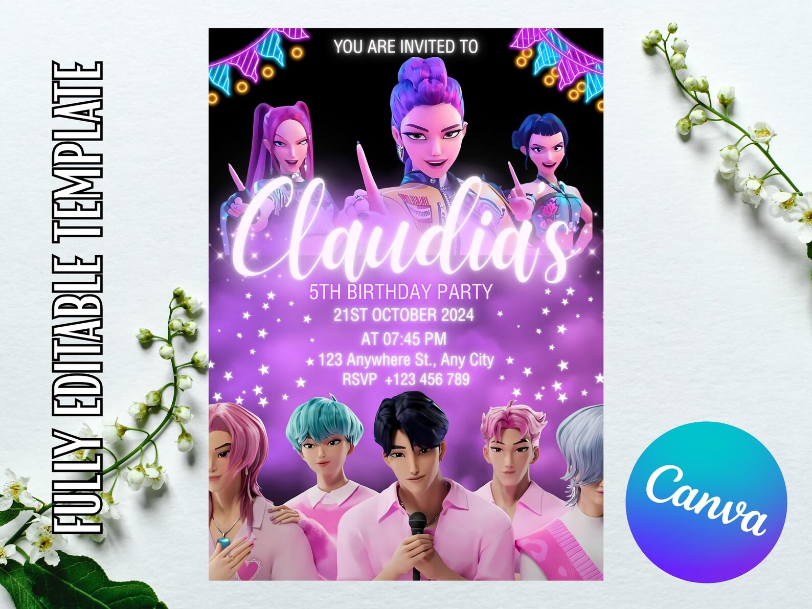 Kpop Demon Hunter Birthday Invitation | Editable Canva Template | Kpop ...