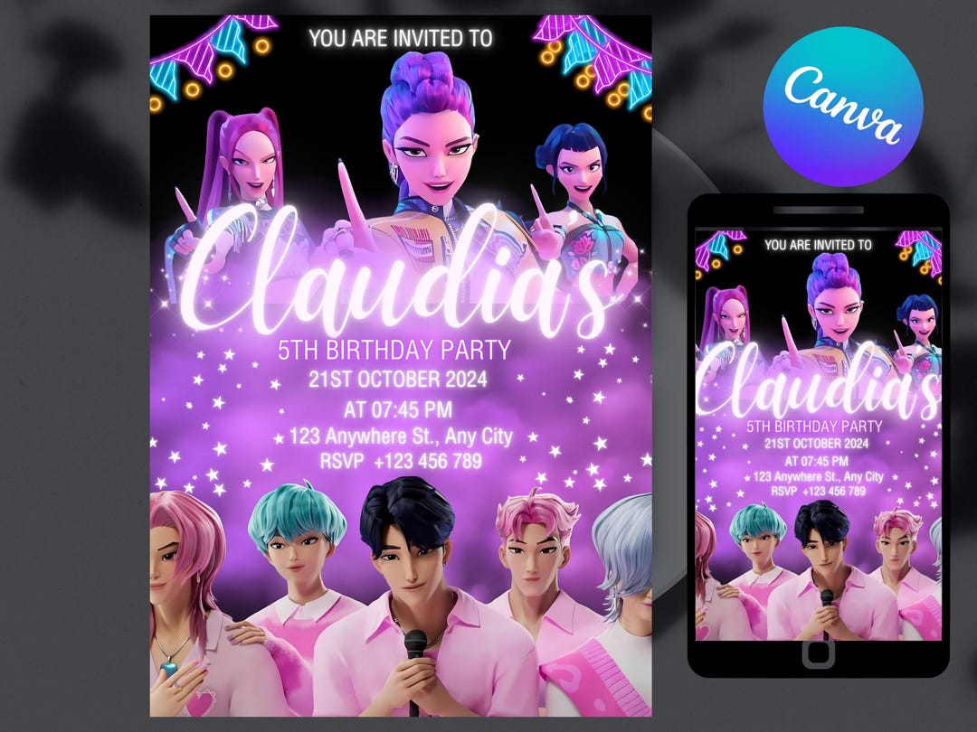 Kpop Demon Hunter Birthday Invitation | Editable Canva Template | Kpop ...