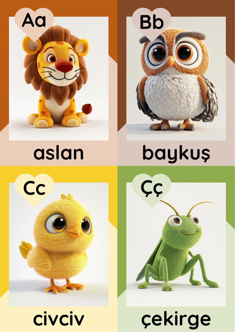 Turkish Animal Alphabet Flashcards - Etsy