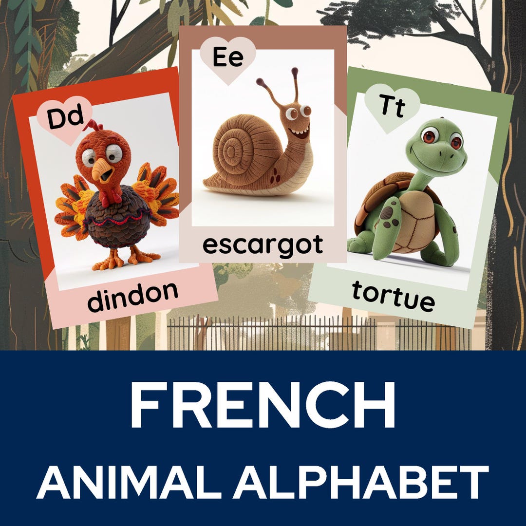 French Animal Alphabet Flashcards - Etsy