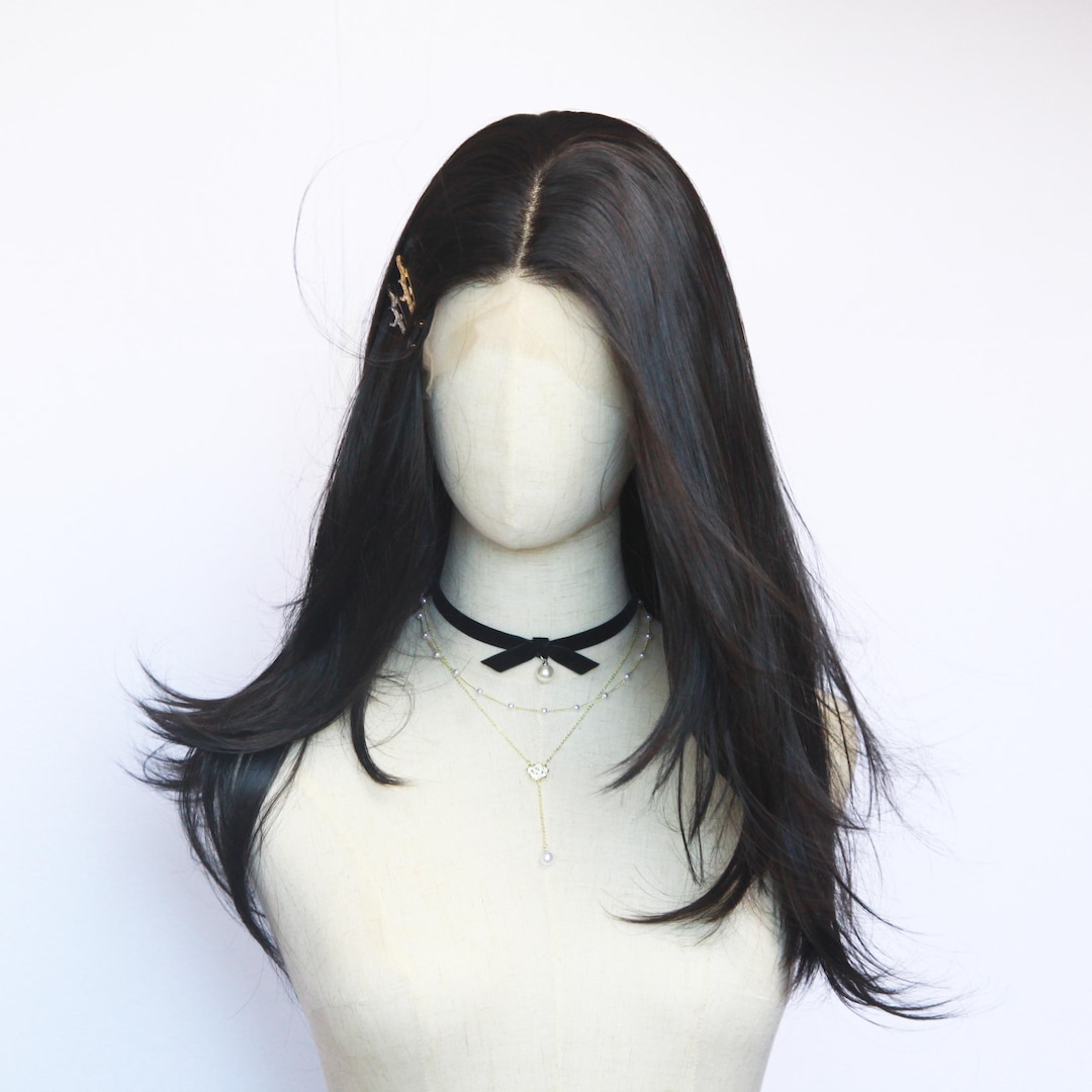 Chest Length Light Black Lace Front Wig: Heat Resistant Synthetic Hair ...