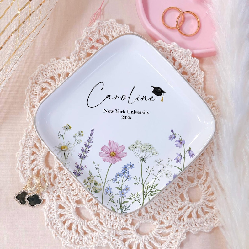 Personalized Flower Graduation Dish, Wildflower Grad Gift, Gift for Her ...