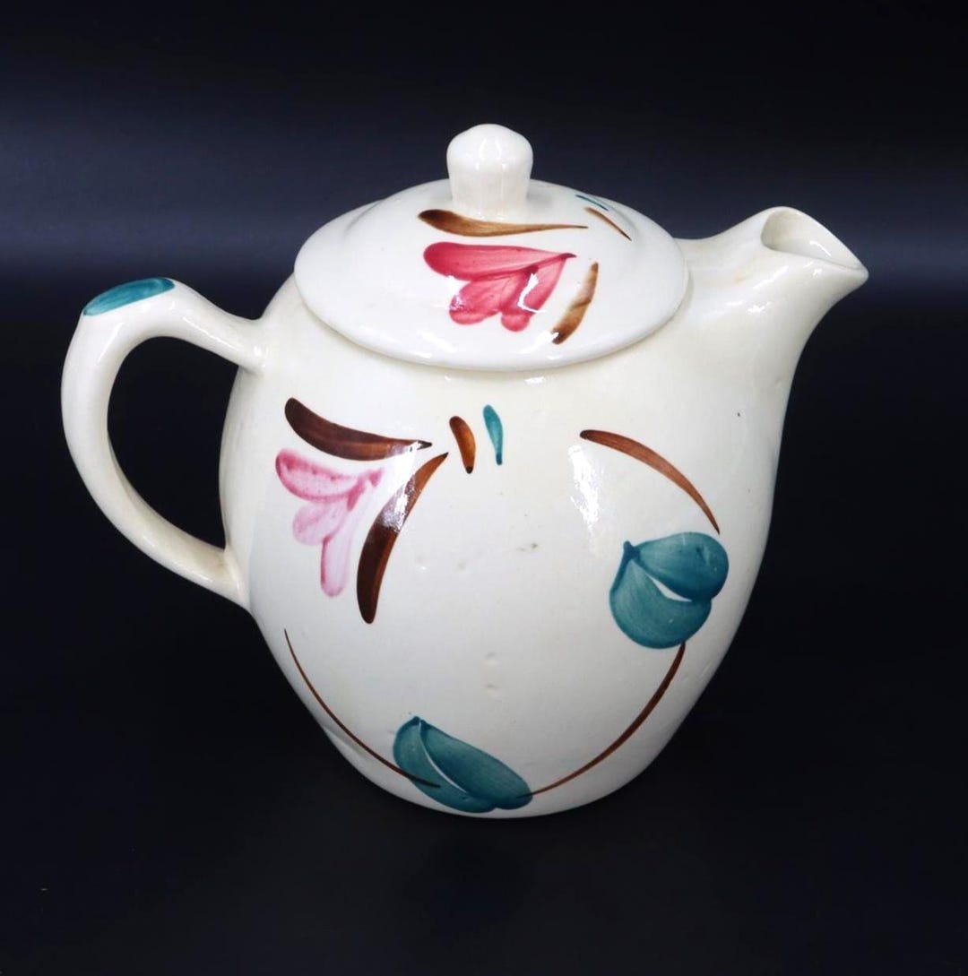 Vintage Purinton Teapot: 1940s Red Blossom Ivy, Hand-painted Slipware ...