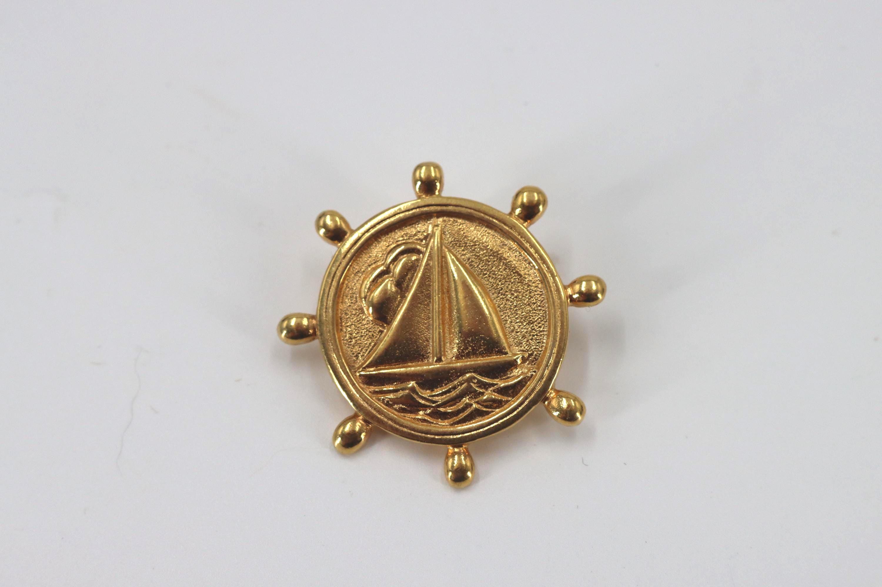 Vintage Ginnie Johansen Sailboat Brooch | 1.25" Gold Tone Nautical Pin ...