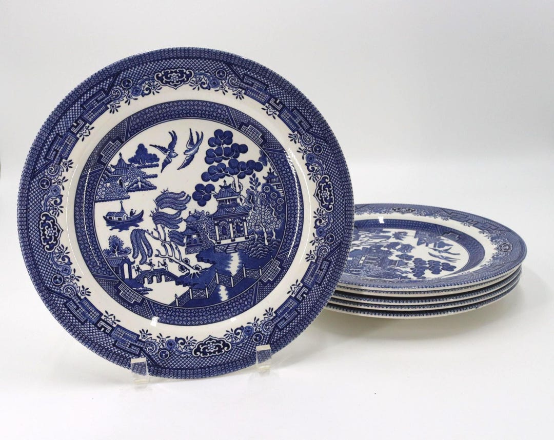 Set of 6 Vintage Churchill Blue Willow Plates | 10" Dinner Plates ...