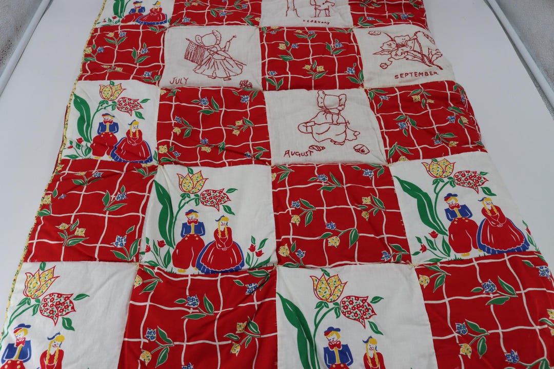 Vintage Dutch Patchwork Quilt: Handmade Embroidered Folk Art (52x82) - Etsy