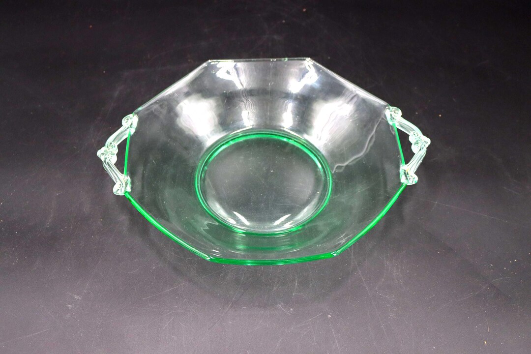 Green Depression Glass Bowl With Handles