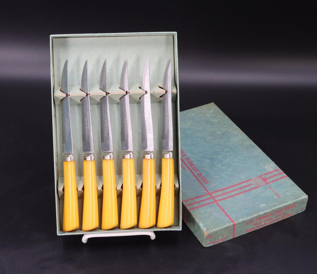 Vintage Regent Sheffield Knife Set: NOS 6pc Serrated Bakelite Handles ...