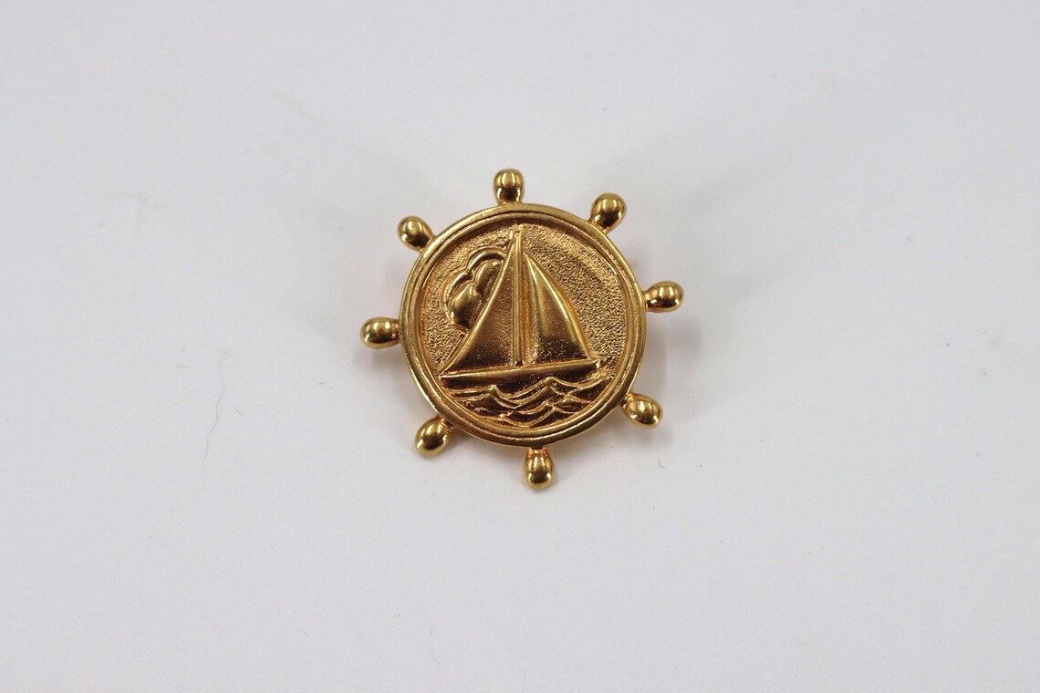 Vintage Ginnie Johansen Sailboat Brooch | 1.25" Gold Tone Nautical Pin ...