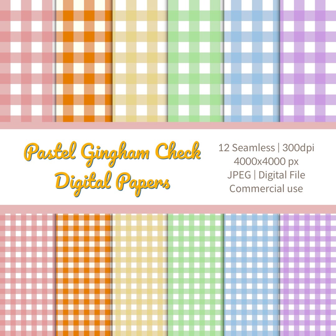 Pastel Gingham Check Digital Paper Pack | Seamless Checkered Patterns ...