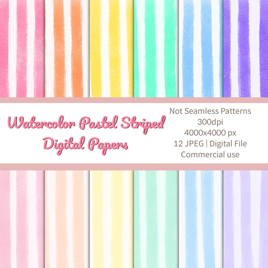 Watercolor Pastel Stripes Digital Paper Pack | Vertical Brush Texture ...
