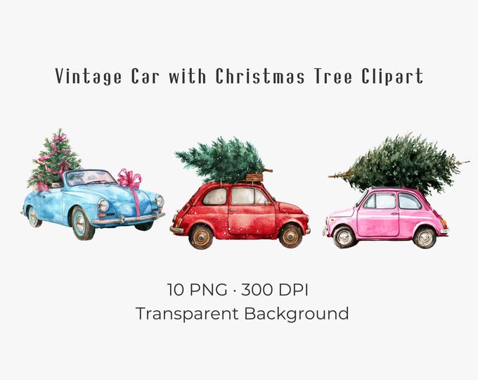 Christmas Car PNG Clipart, Watercolor 28 Xmas Car Scenery Illustration ...