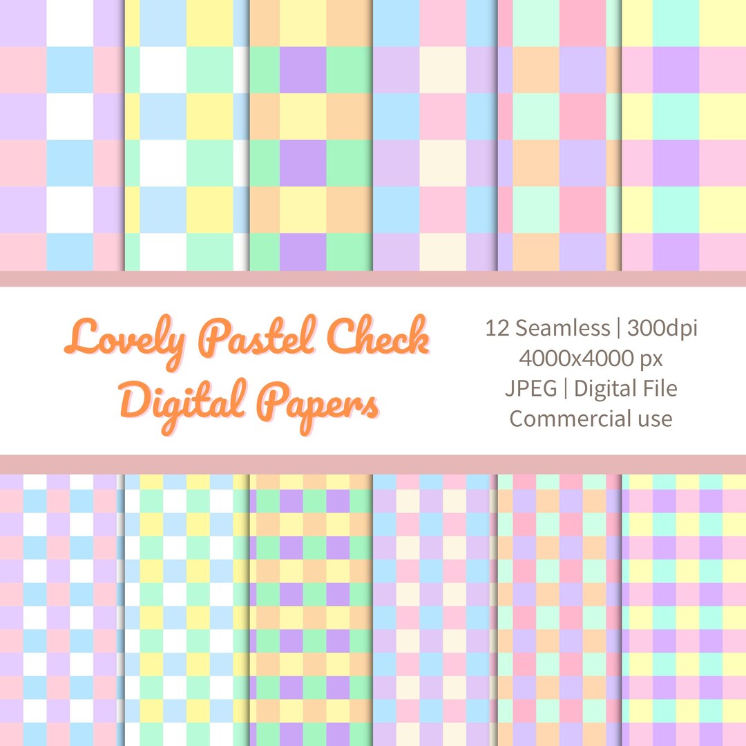 Pastel Check Digital Paper Pack: Seamless Scrapbook Backgrounds (12 ...