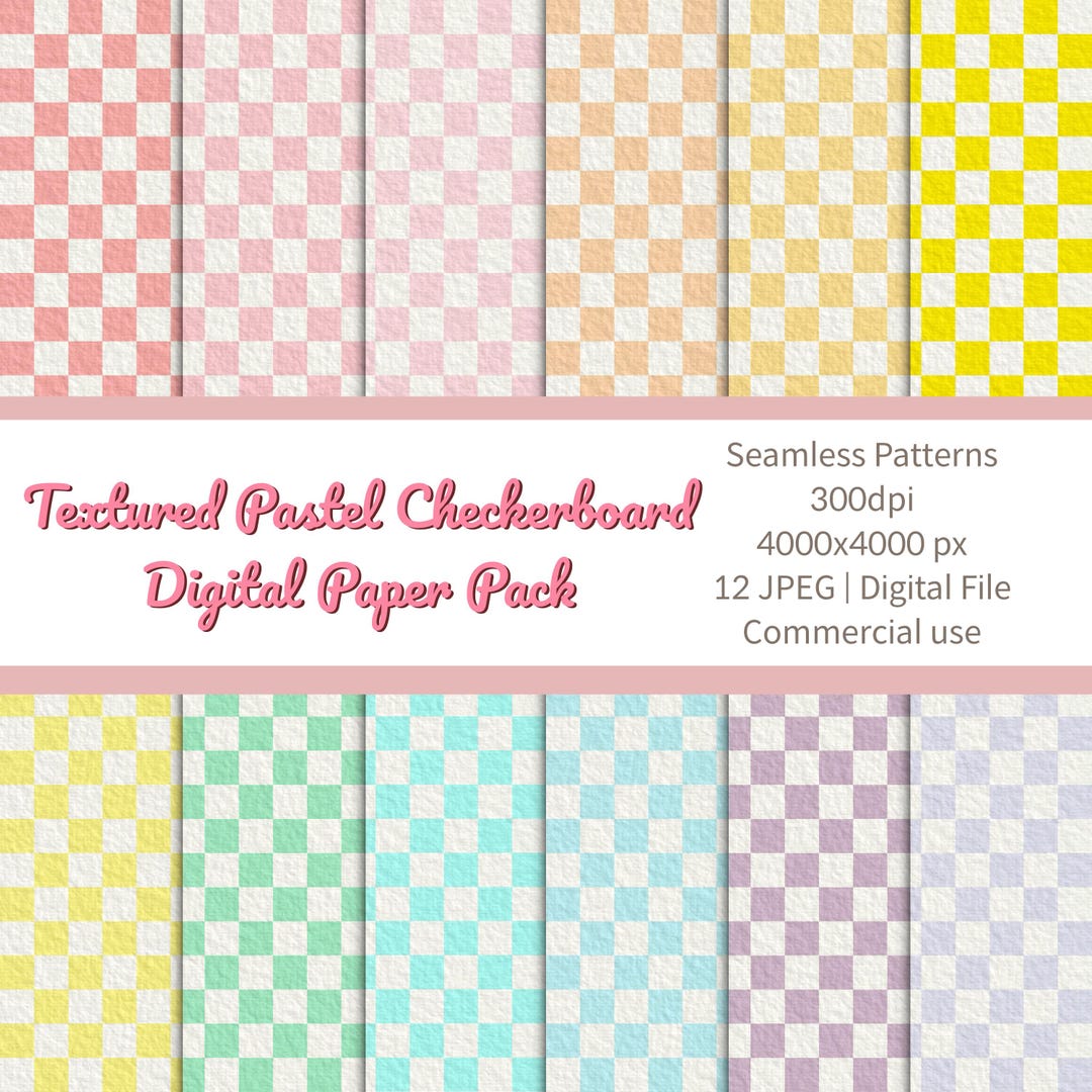 Pastel Checkerboard Digital Paper Pack: Watercolor Texture (4000x4000 ...