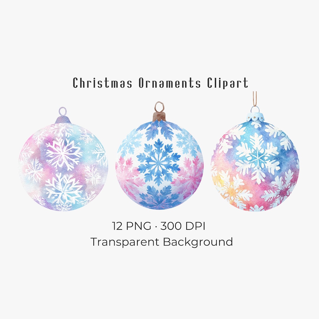 Watercolor Snowflake Ornaments Clipart | Pastel Christmas Baubles (PNG ...