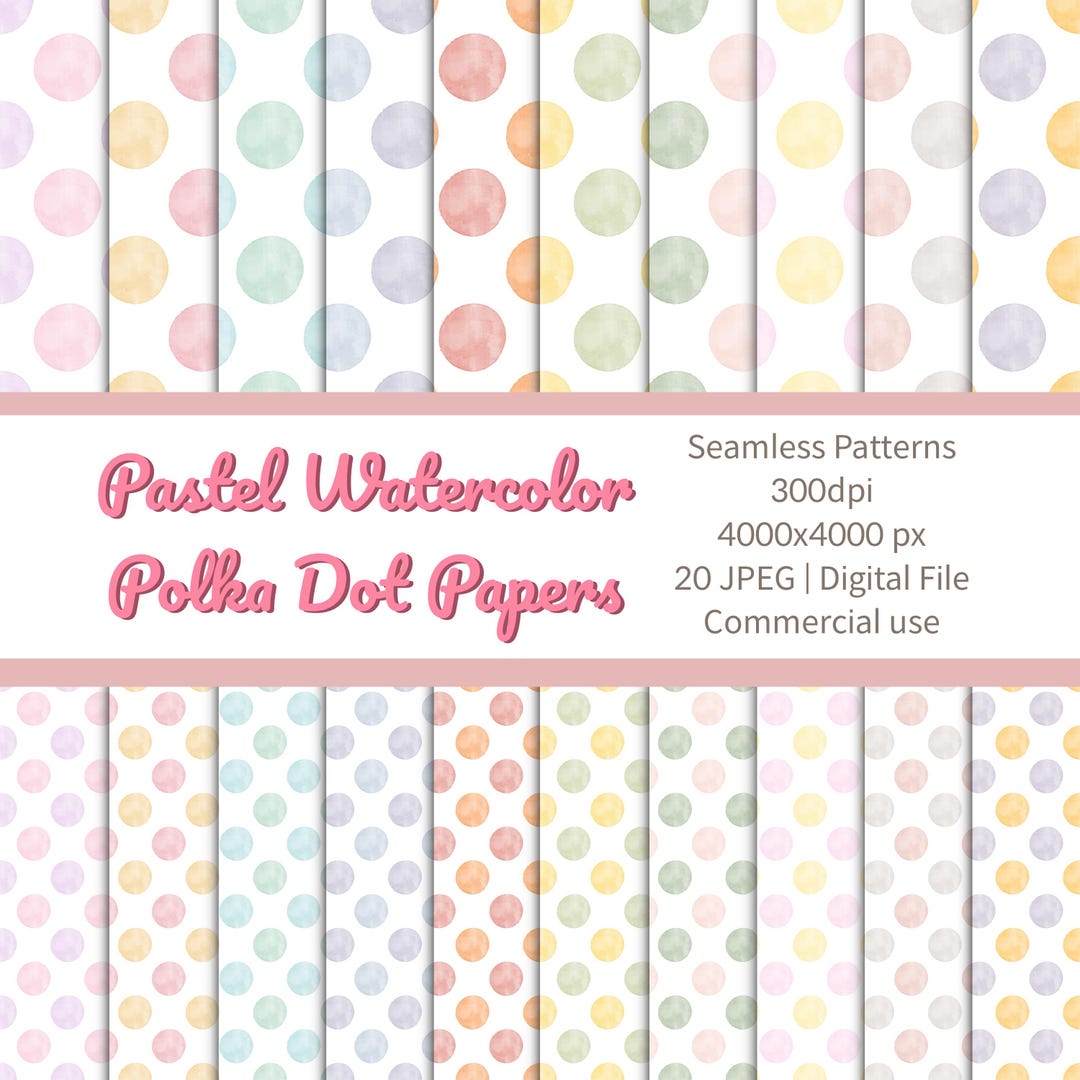 Pastel Watercolor Polka Dot Patterns, Seamless Digital Paper (JPEG) - Etsy