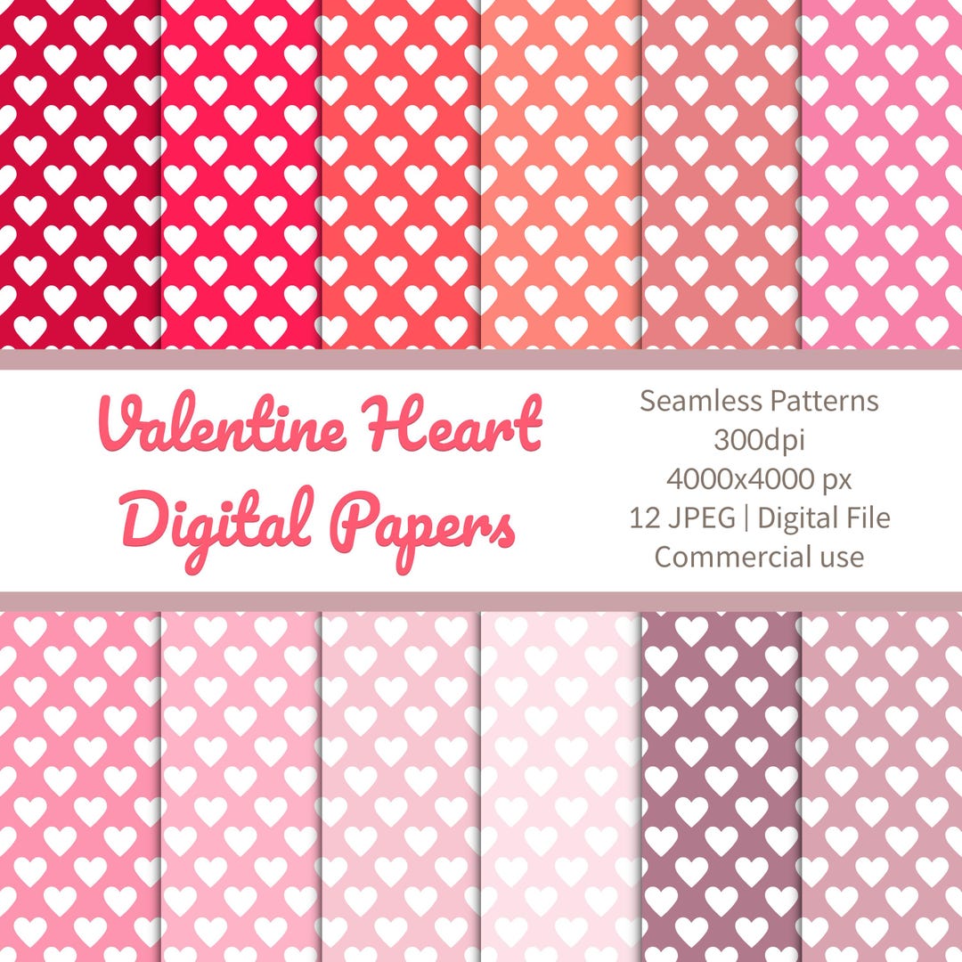 Valentine Heart Digital Paper, Seamless Pink Patterns (12 JPG) - Etsy