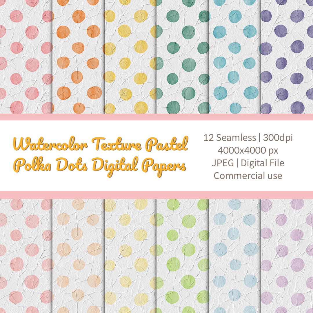 Pastel Polka Dot Seamless Digital Paper | Watercolor Texture Background ...