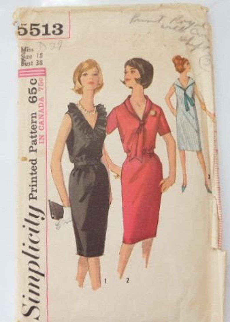 Vintage 1960's Simplicity 5513 Dress Pattern Size 18 - Etsy
