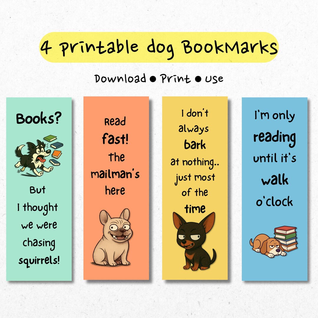 Cartoon Dog Bookmarks: Playful Printable Bookmarks (PDF Download) - Etsy