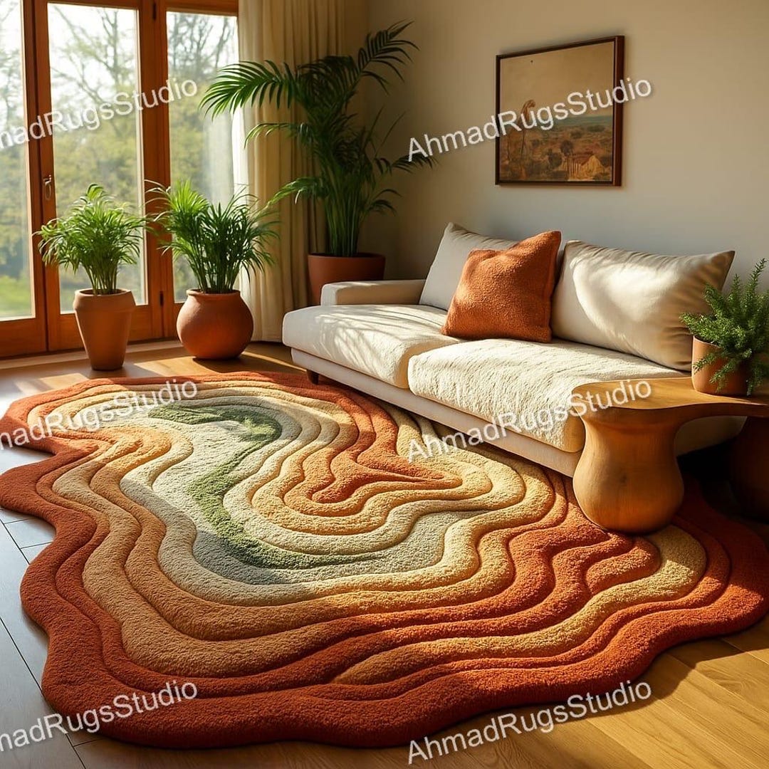 Warm Earthy Color Palette Rug, Decorative Modern Interior Accent Rug ...