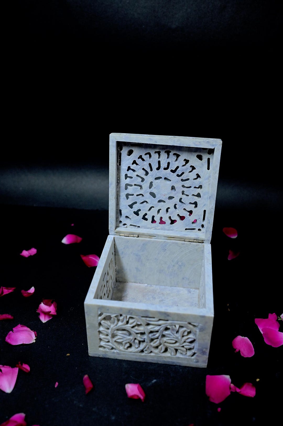 Hand-carved Stone Jewelry Box (4x6) – Vintage Floral Keepsake Storage ...