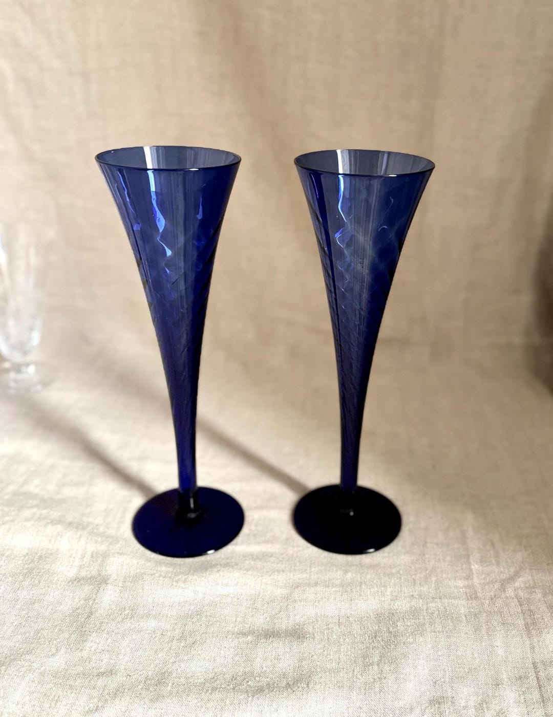 Vintage Champagne Trumpet Flutes Pair - Tall– Cobalt Blue Optic ...