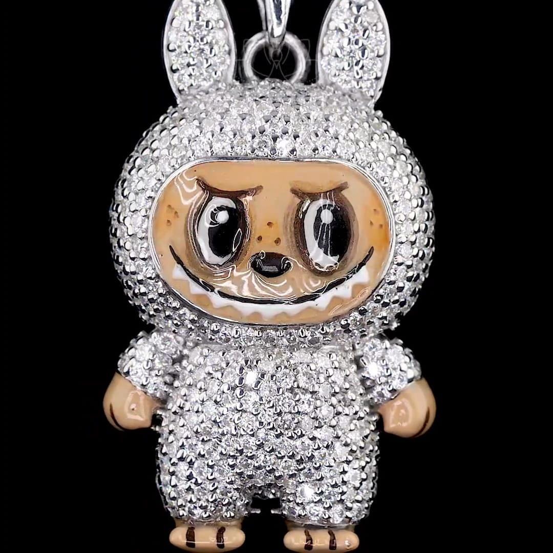 Labubu 14 Kt White Gold Doll Iced Out Lab Grown Diamond Pendant, Gift ...