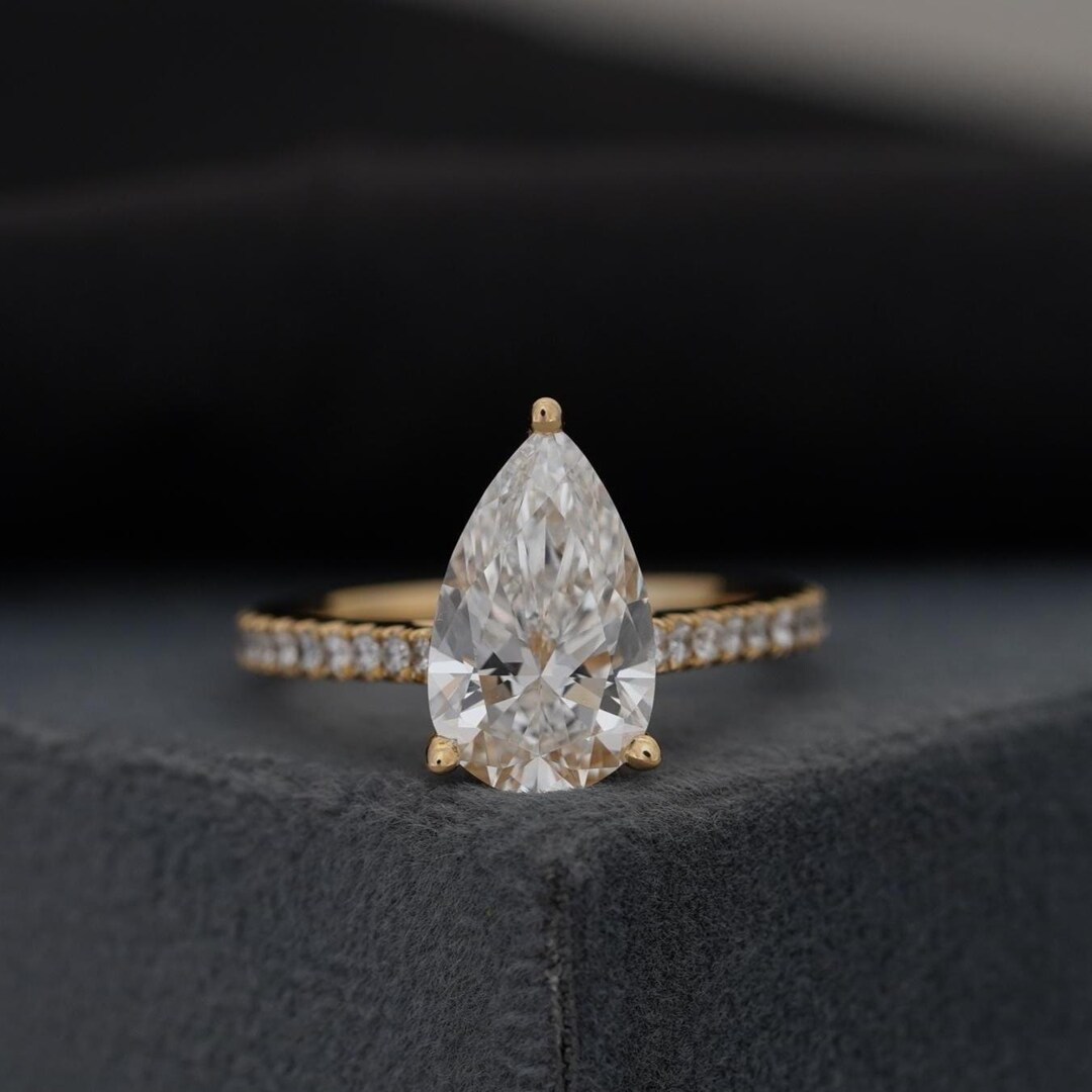 3 Ct Pear Cut Lab Diamond Ring for Love, Certified Diamond Engagement ...