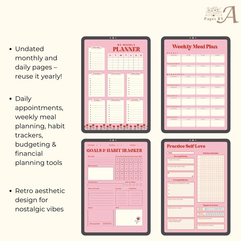 2025 Retro Digital Planner Template | Undated | Canva Planner Template ...
