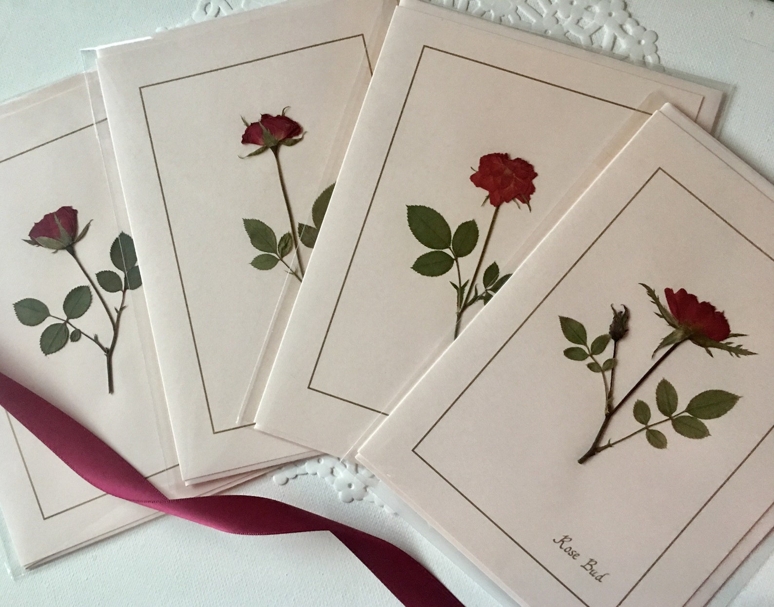 Pressed Flower Card Set Real Rose Cards Gift Set for Her | Etsy